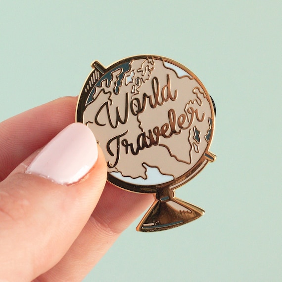 Globe Pin World Traveler Enamel Pin Globe Badge Travel - Etsy