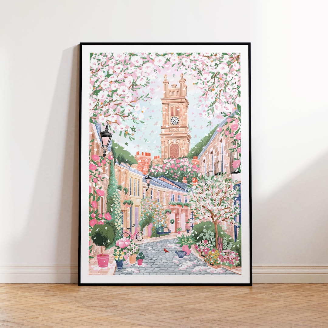 Edinburgh, Circus Lane, Scotland Print, Cottagecore, Scottish Art, Pink ...