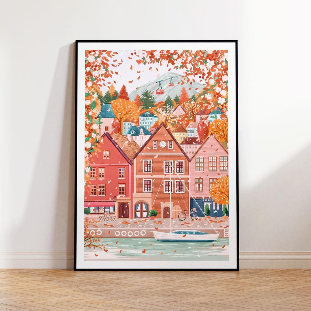 Bergen, Norway, Norwegian Fjords, Wall Art, Scandinavian Art, Fall ...