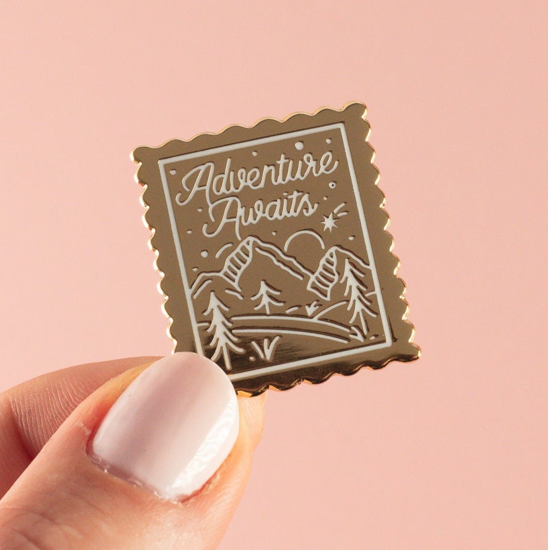 Adventure Awaits Pin Stamp Enamel Pin Travel Pin Badge - Etsy