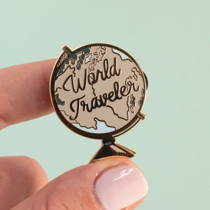 Globe Pin World Traveler Enamel Pin Globe Badge Travel - Etsy