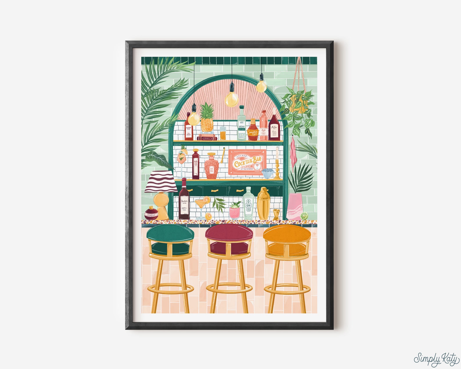 Retro Cocktail Bar, Kitchen Prints, Art for Kitchen, Bar Cart Art ...