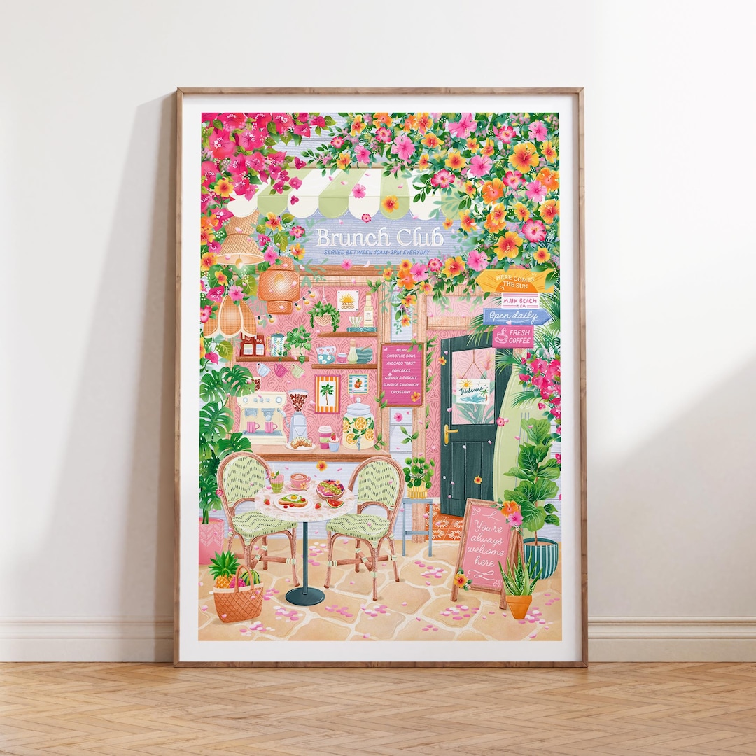 Brunch Club, Coffee Poster, Tropical Cafe Wall Art, Kitchen Decor ...