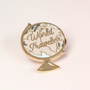 Globe Pin World Traveler Enamel Pin Globe Badge Travel - Etsy