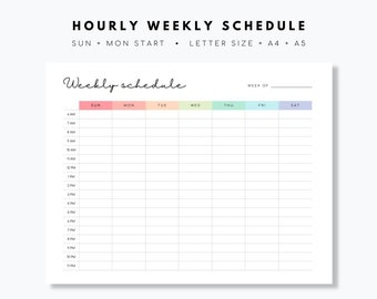 Weekly Schedule Template, Hourly Block Timetable Planner, Week on 2 ...
