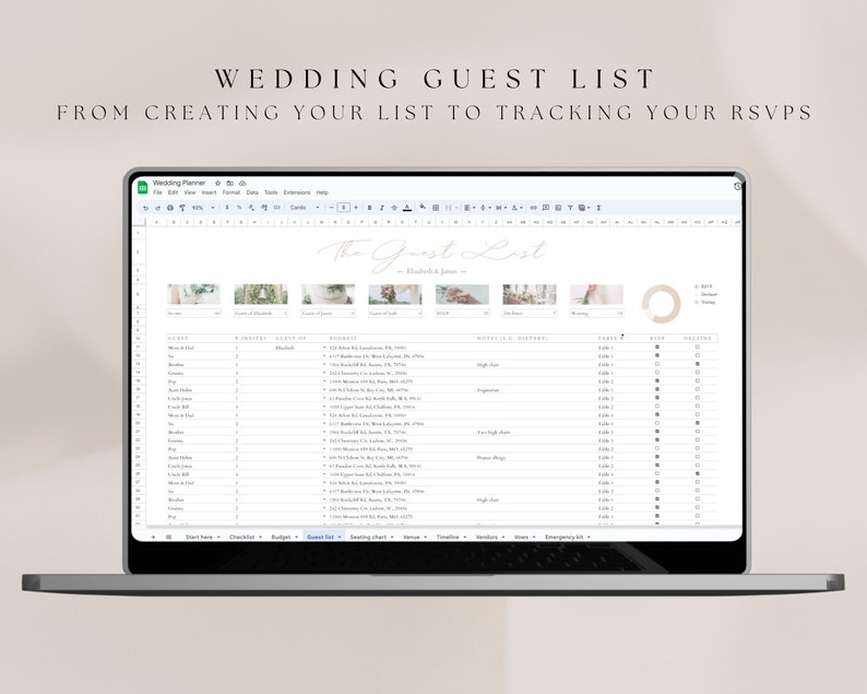 Wedding Planner Spreadsheet Google Sheets Wedding Spreadsheet Wedding ...