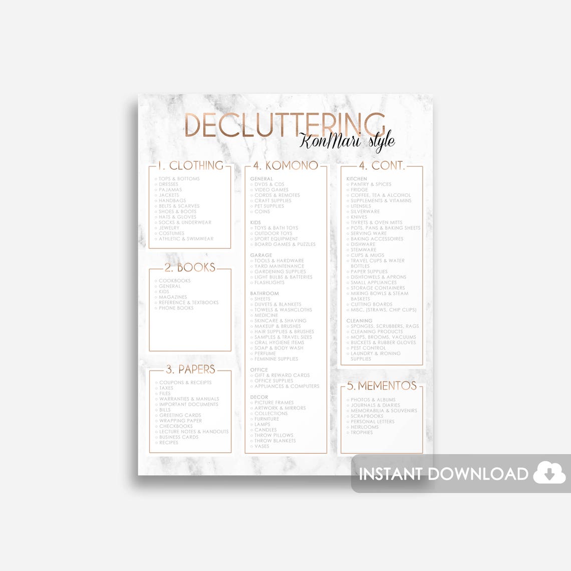 Konmari Decluttering Printable Konmari Printable Marie - Etsy UK