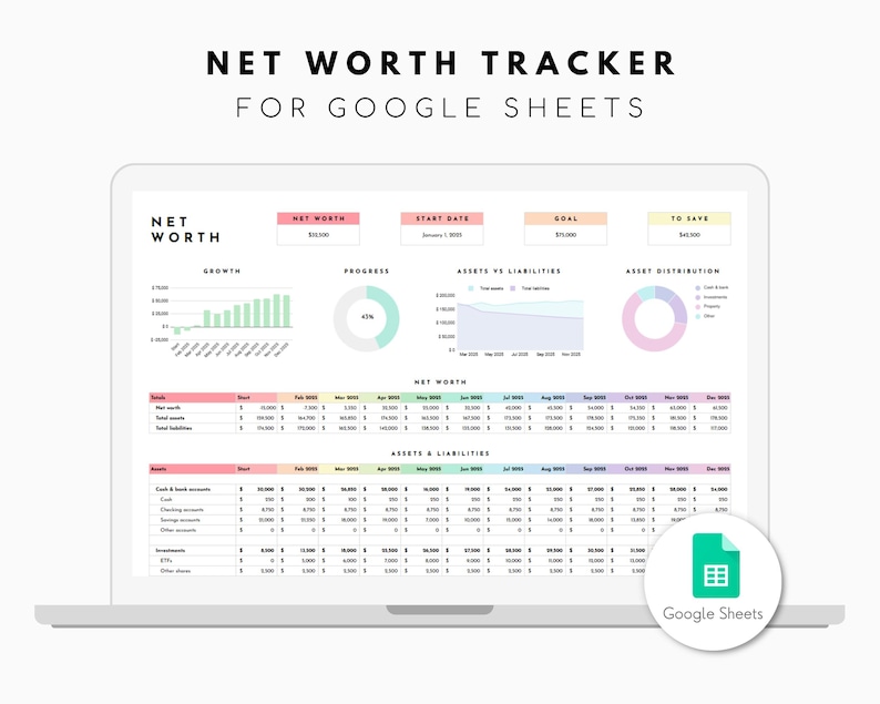 Net Worth Tracker Google Sheets, Net Worth Spreadsheet - Etsy