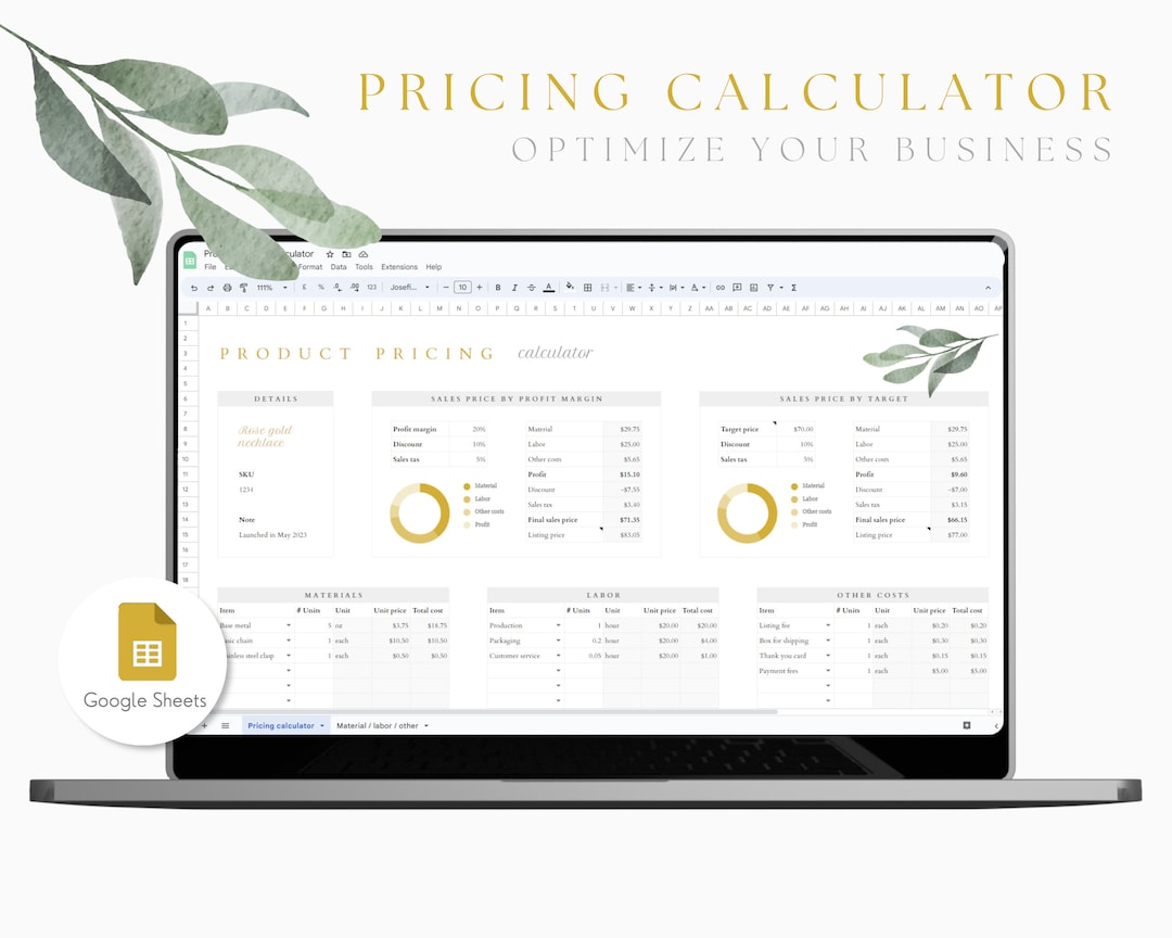 Product Pricing Calculator Google Sheets Spreadsheet, Product Price ...