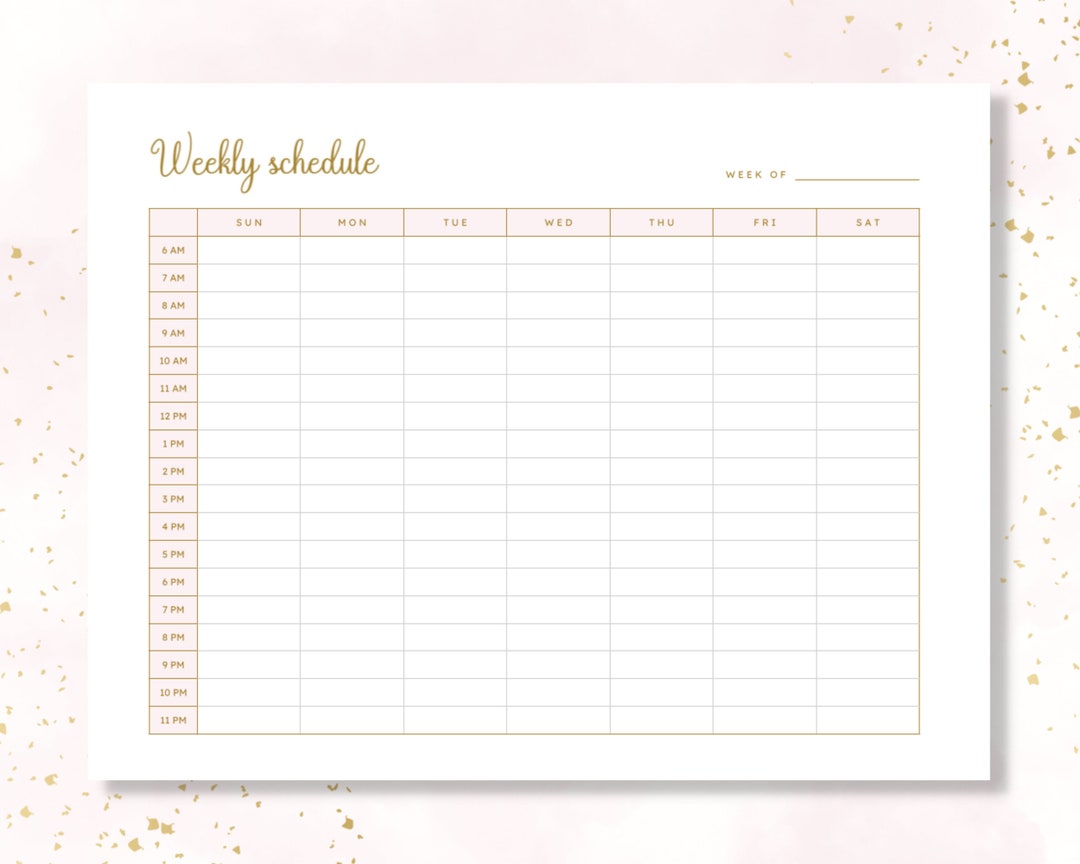 Hourly Weekly Schedule | Pink & Gold - Etsy