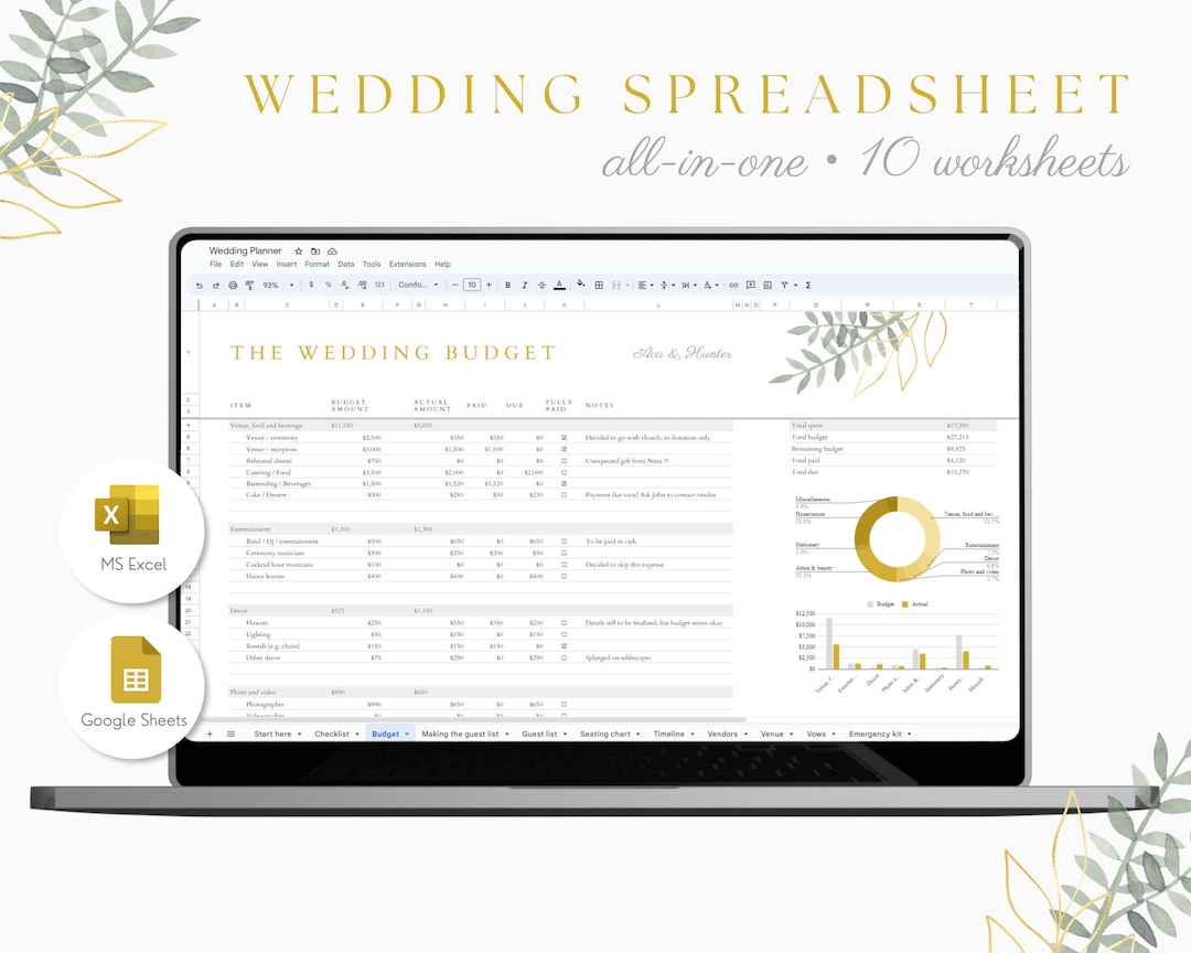 Wedding Planning Spreadsheet Excel Google Sheets Wedding Spreadsheet ...