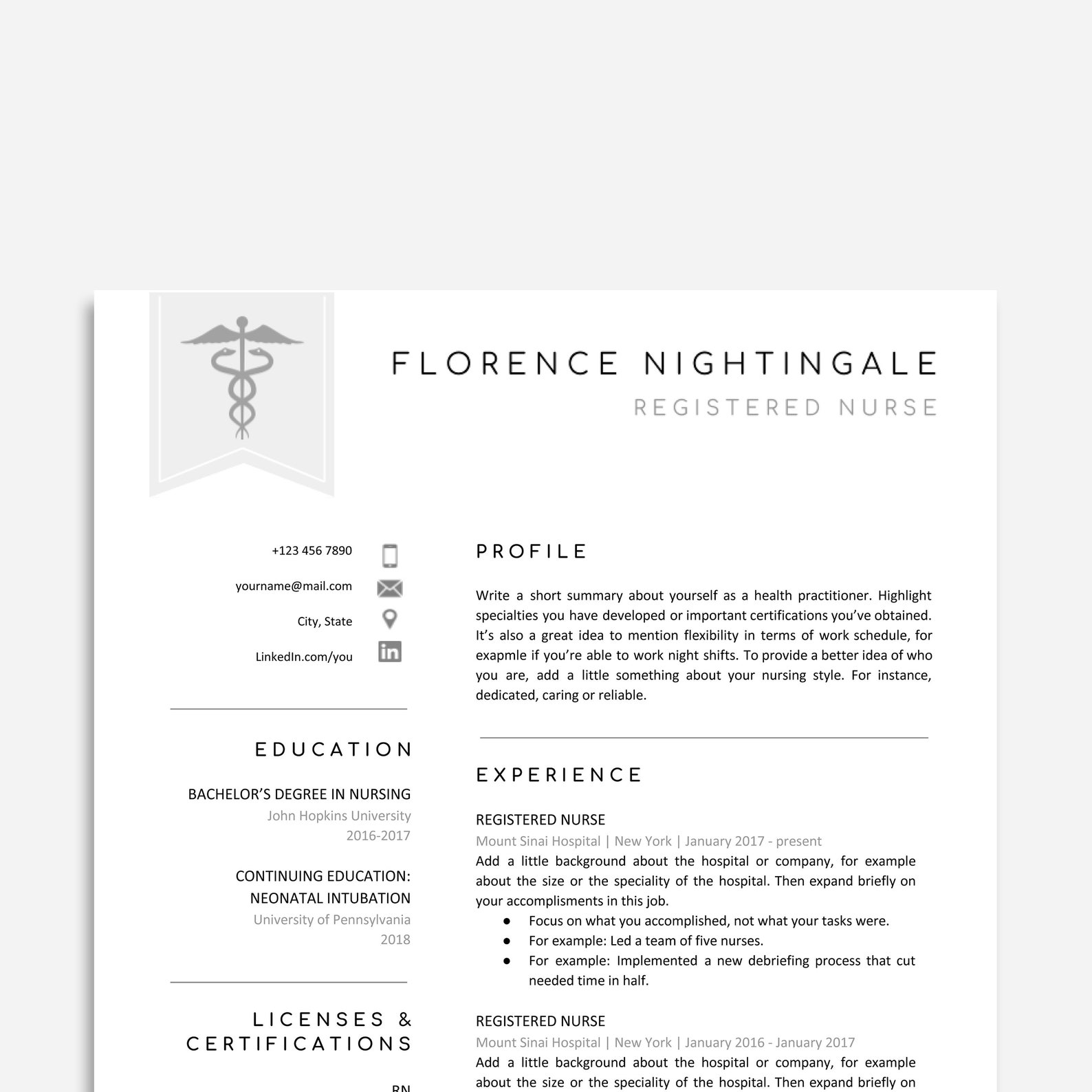 Nurse Resume Template for Google Docs Resume Nurse Medical | Etsy