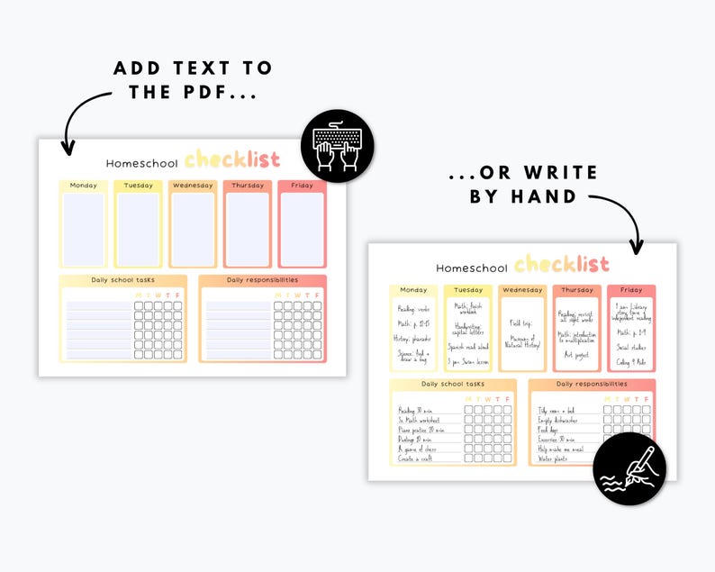 Editable Homeschool Checklist: Printable PDF Schedule - Etsy
