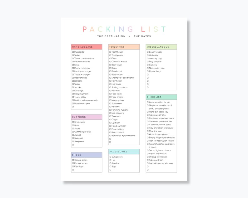 Travel Packing List for Canva - Etsy