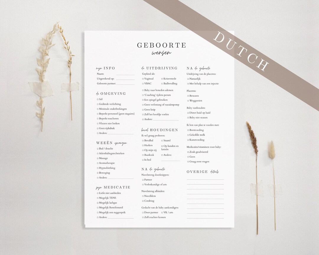 Dutch Birth Plan Template - Etsy