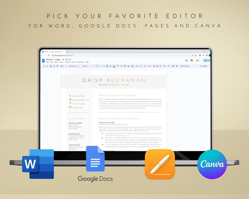 Resume Template Google Docs, Canva, Word, Pages - Etsy