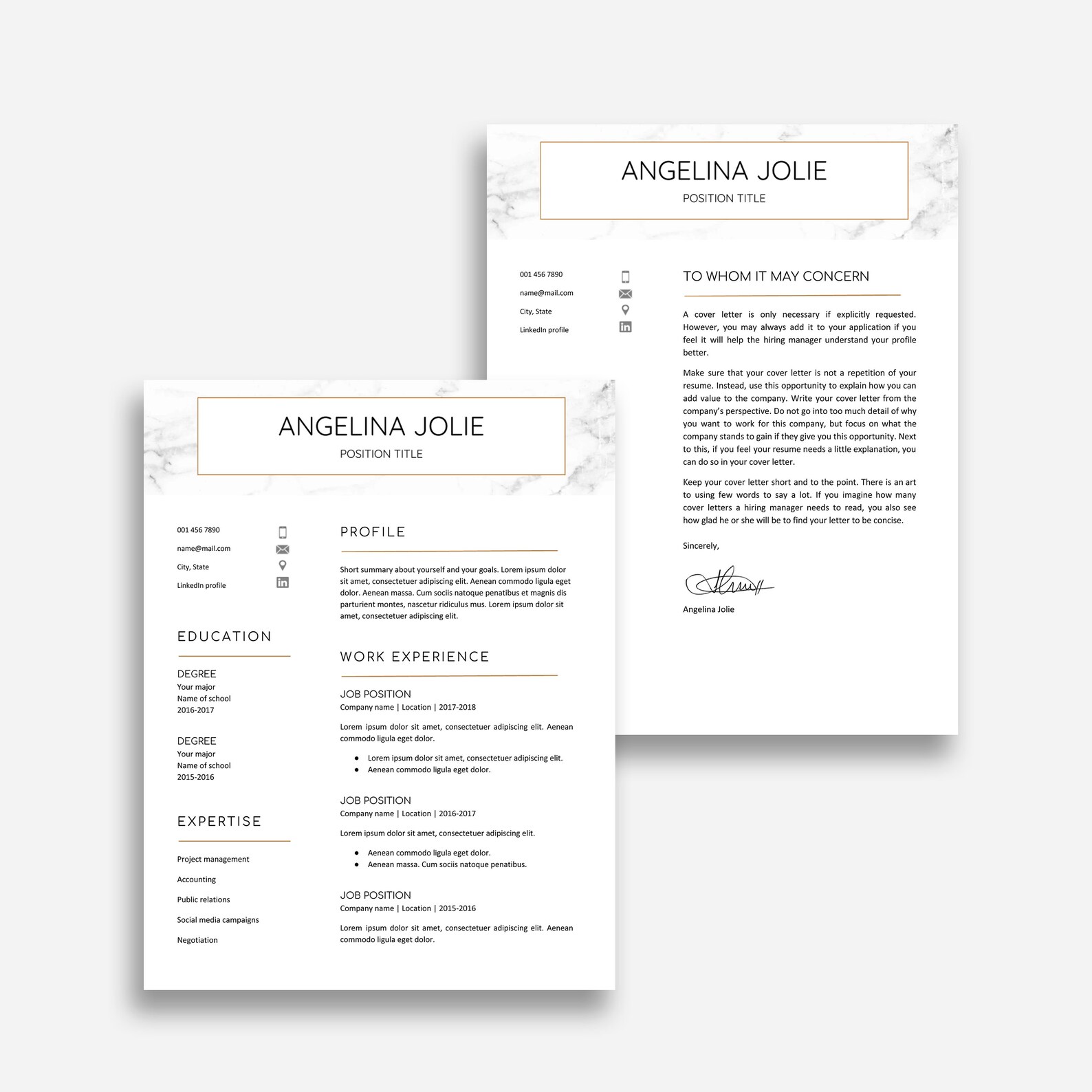 Resume Marble Gold Resume Template Marble Resume Template - Etsy