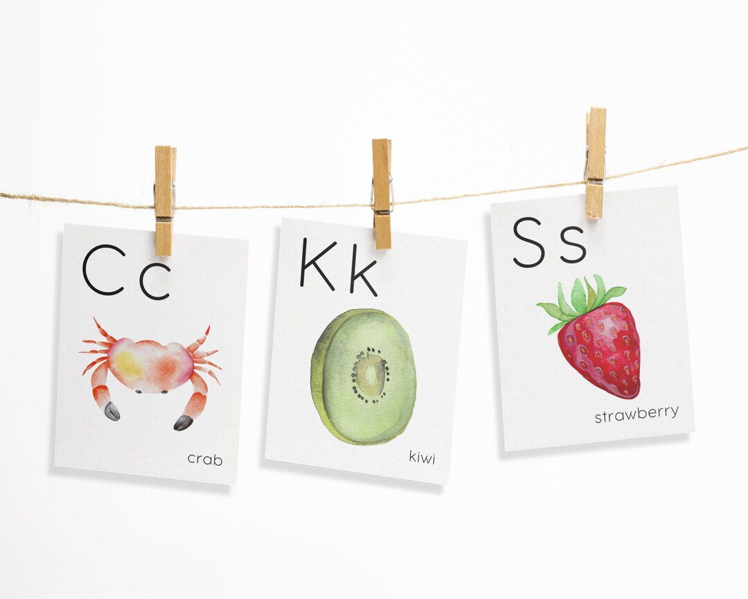 Alphabet Cards, Printable Alphabet Flash Cards, Watercolor ...