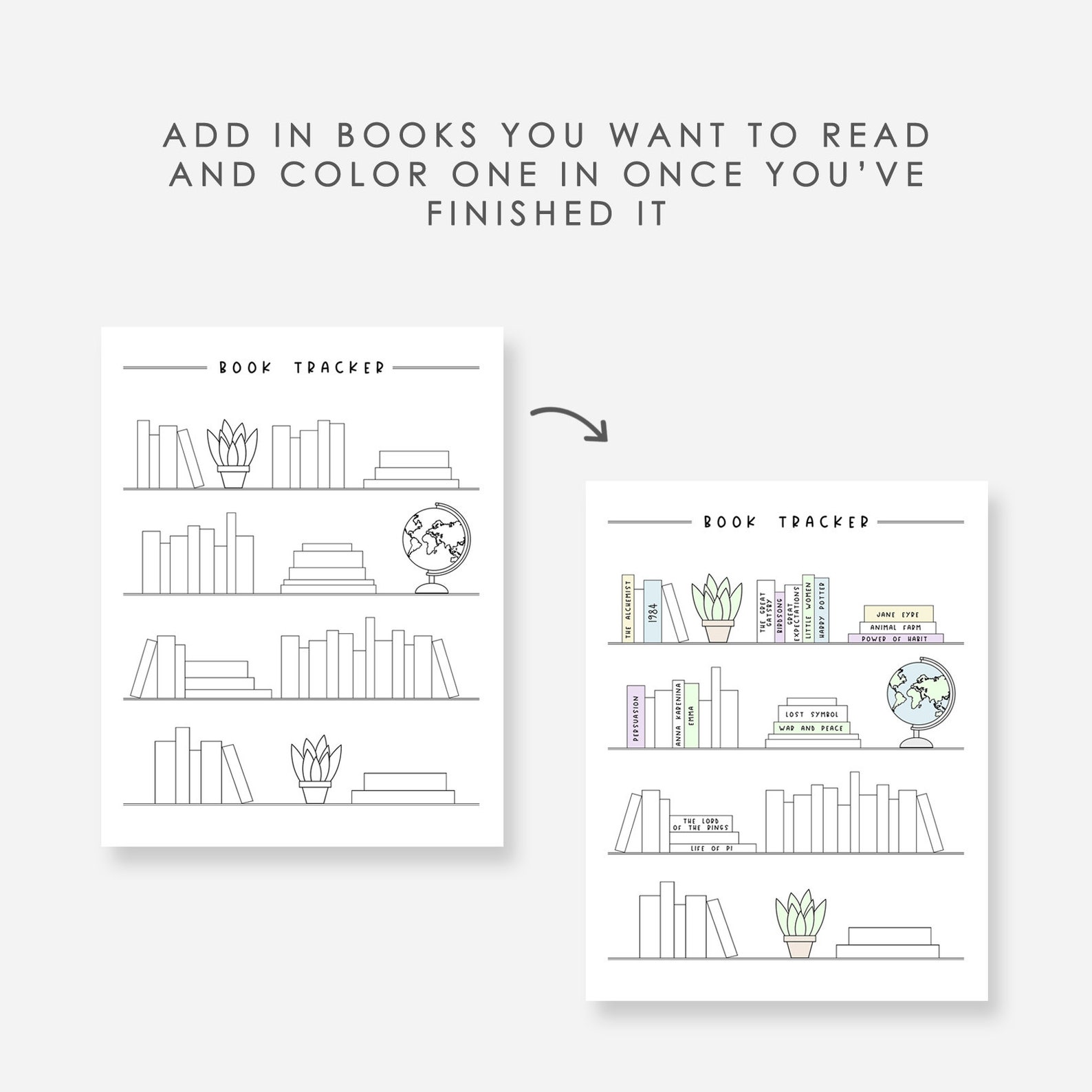 Bookshelf Reading Tracker Printable, to Read List, Book Tracker, Bullet ...