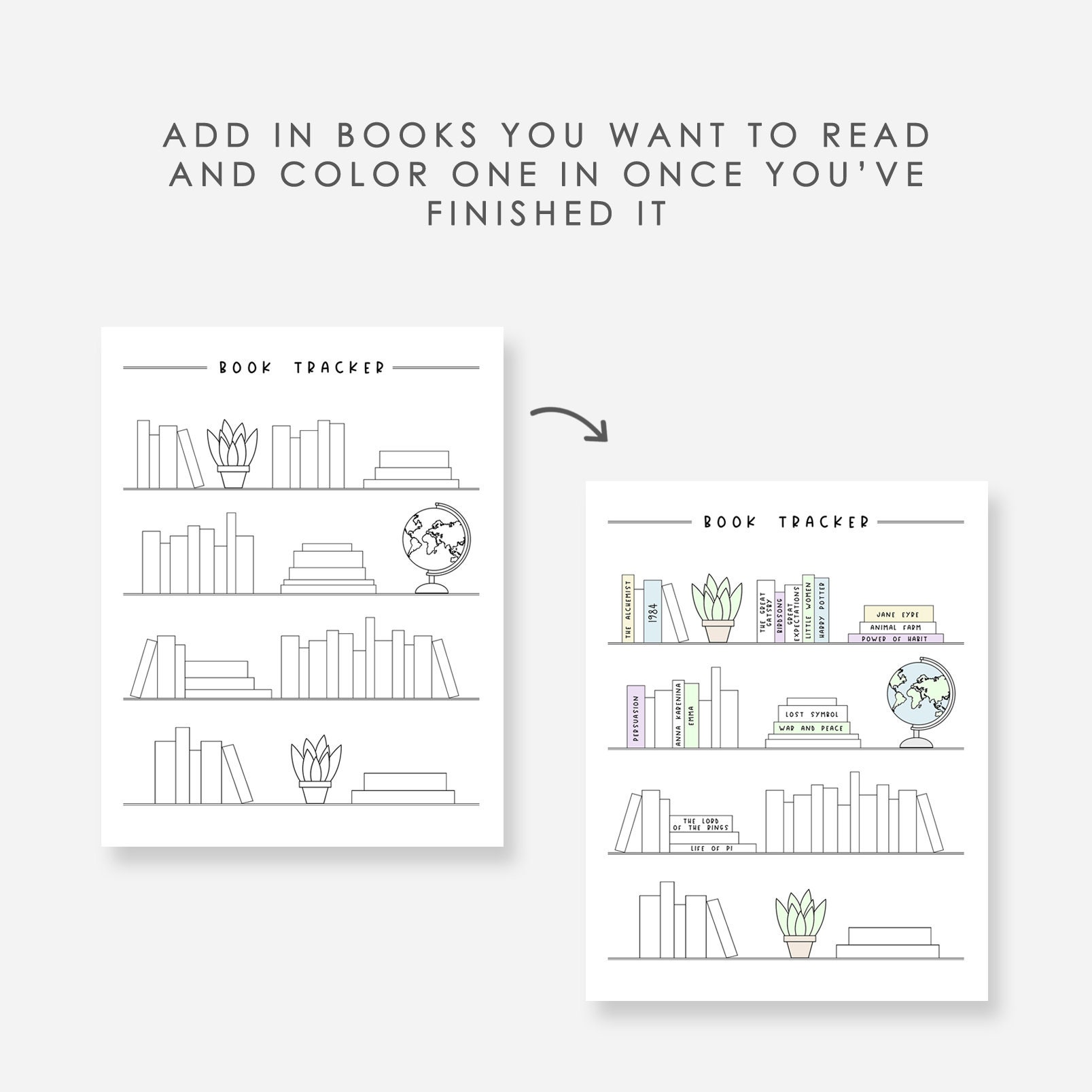 Bookshelf Reading Tracker Printable, to Read List, Book Tracker, Bullet ...