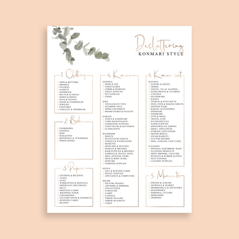 Marie Kondo Printable, Konmari Checklist Printable, Konmari Printables ...