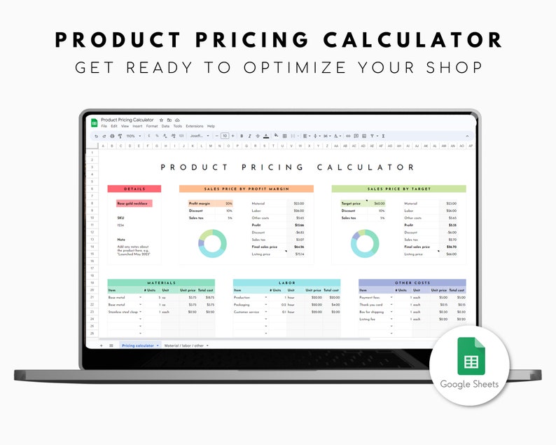 Product Pricing Template Google Sheets Product Price - Etsy
