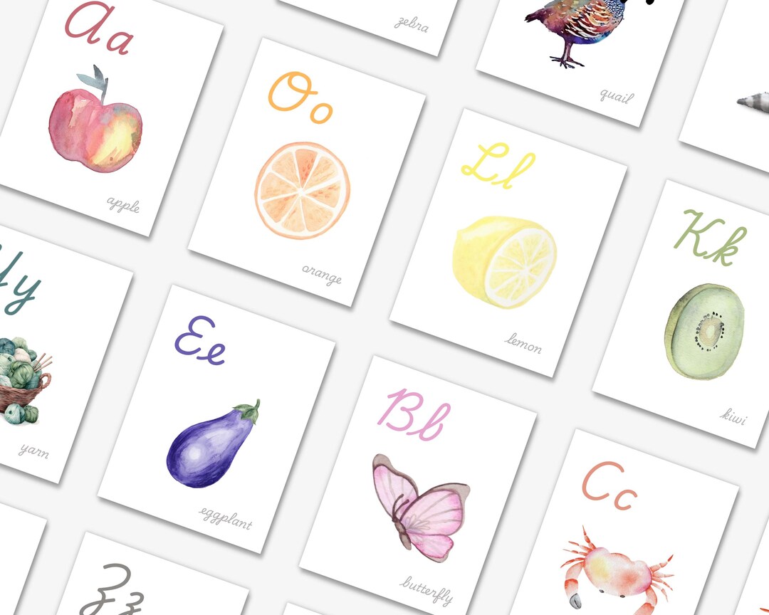 Watercolor Alphabet Flash Cards, Printable Alphabet Cards - Etsy