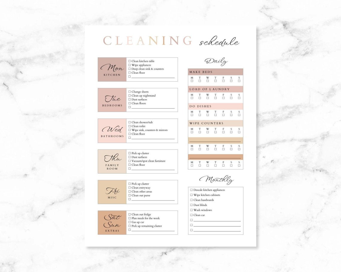 Editable Cleaning Schedule Template - Etsy