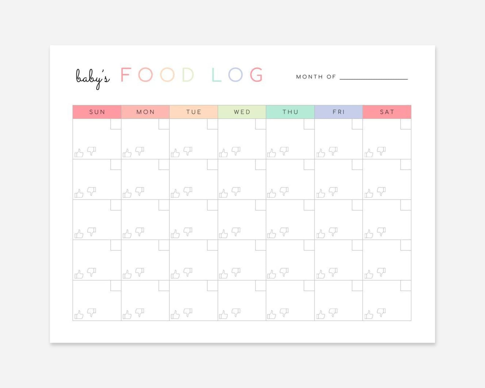 Baby Food Diary Printable Baby Food Tracker - Etsy