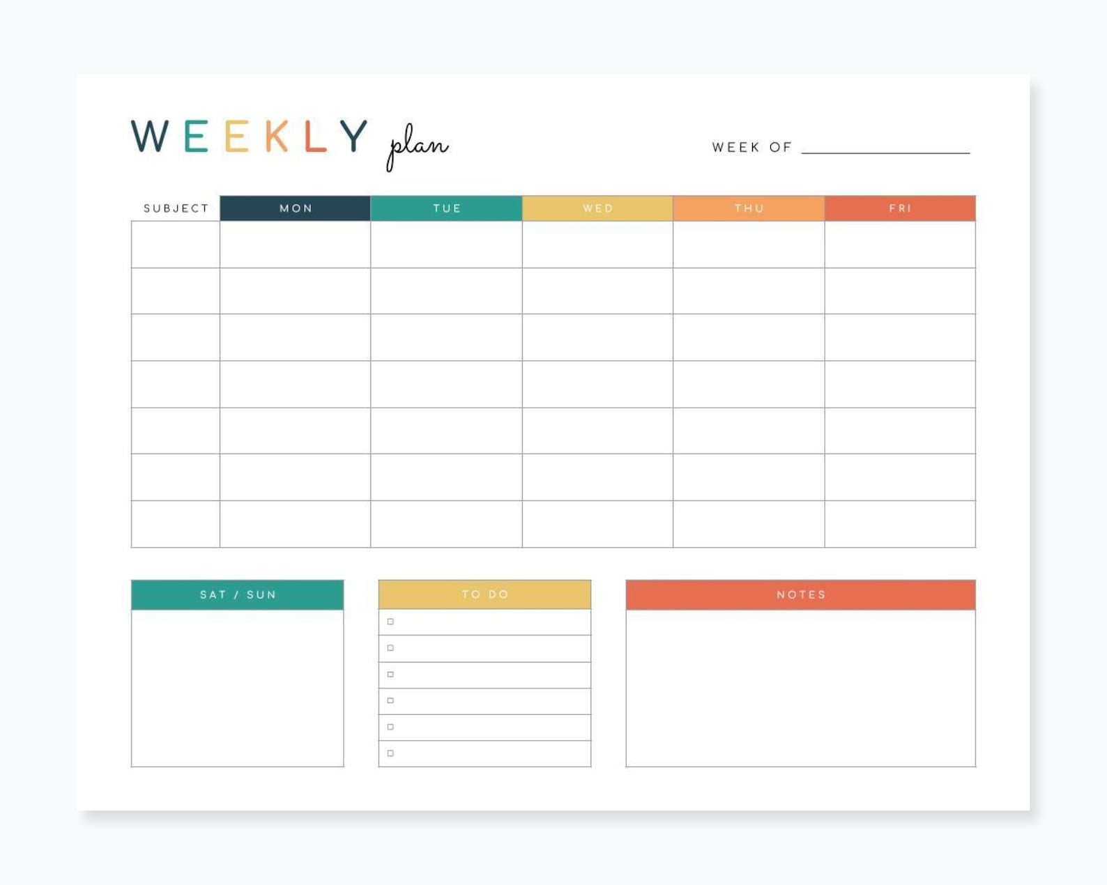 Homeschool Weekly Schedule Printable Bold Colors - Etsy