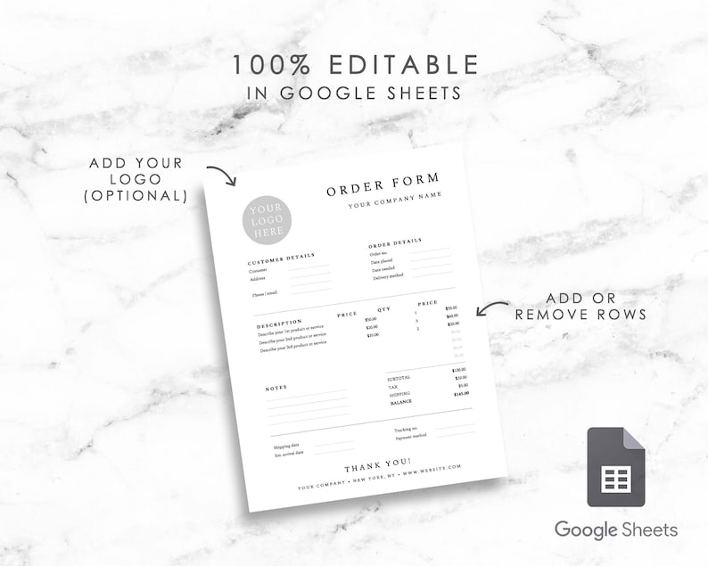 Order Form Template Google Sheets - Etsy