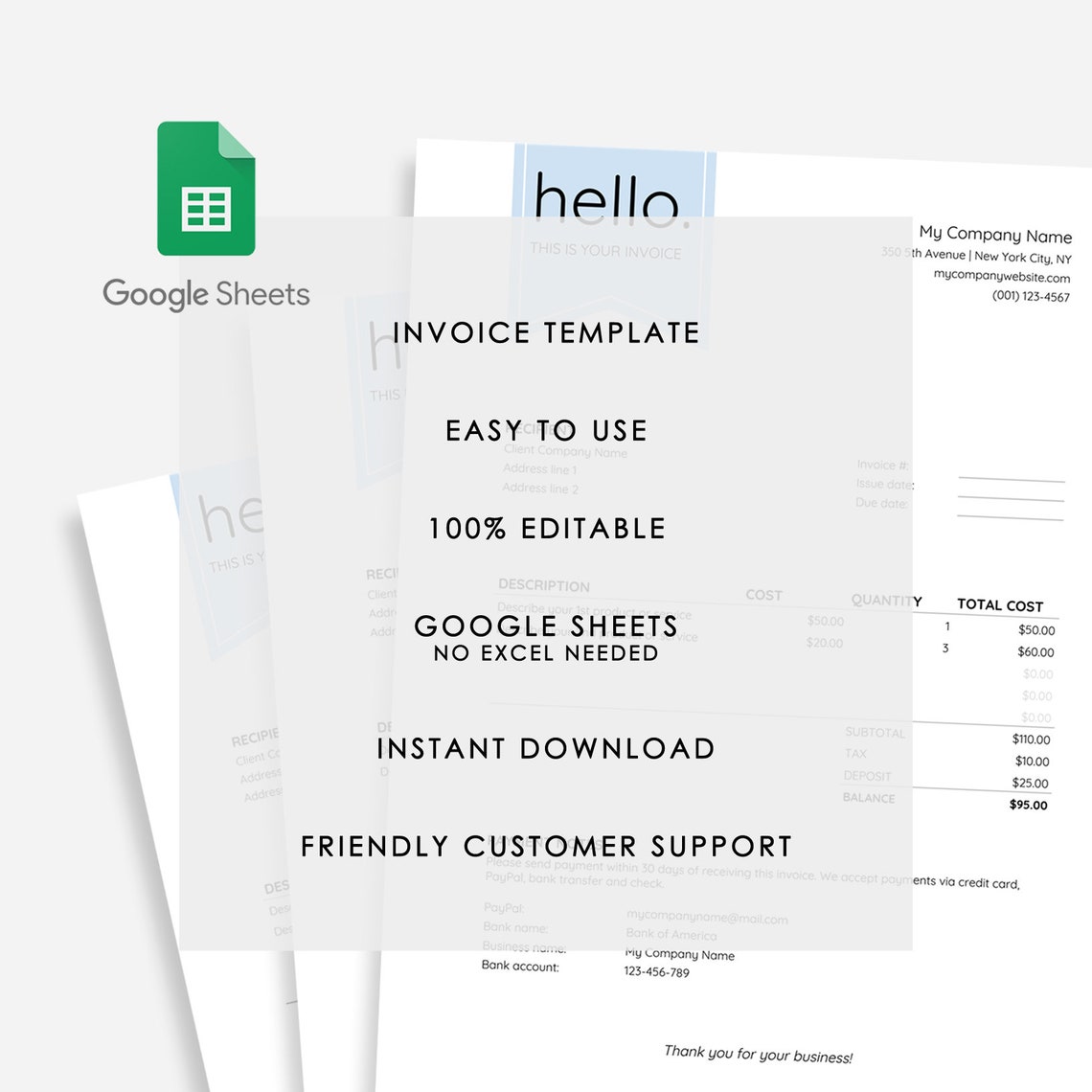 Invoice Template Google Sheets Business Invoice Template | Etsy