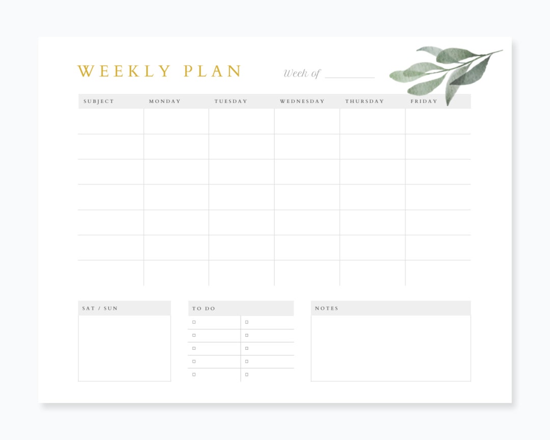 Printable Weekly Homeschool Schedule | Eucalyptus - Etsy
