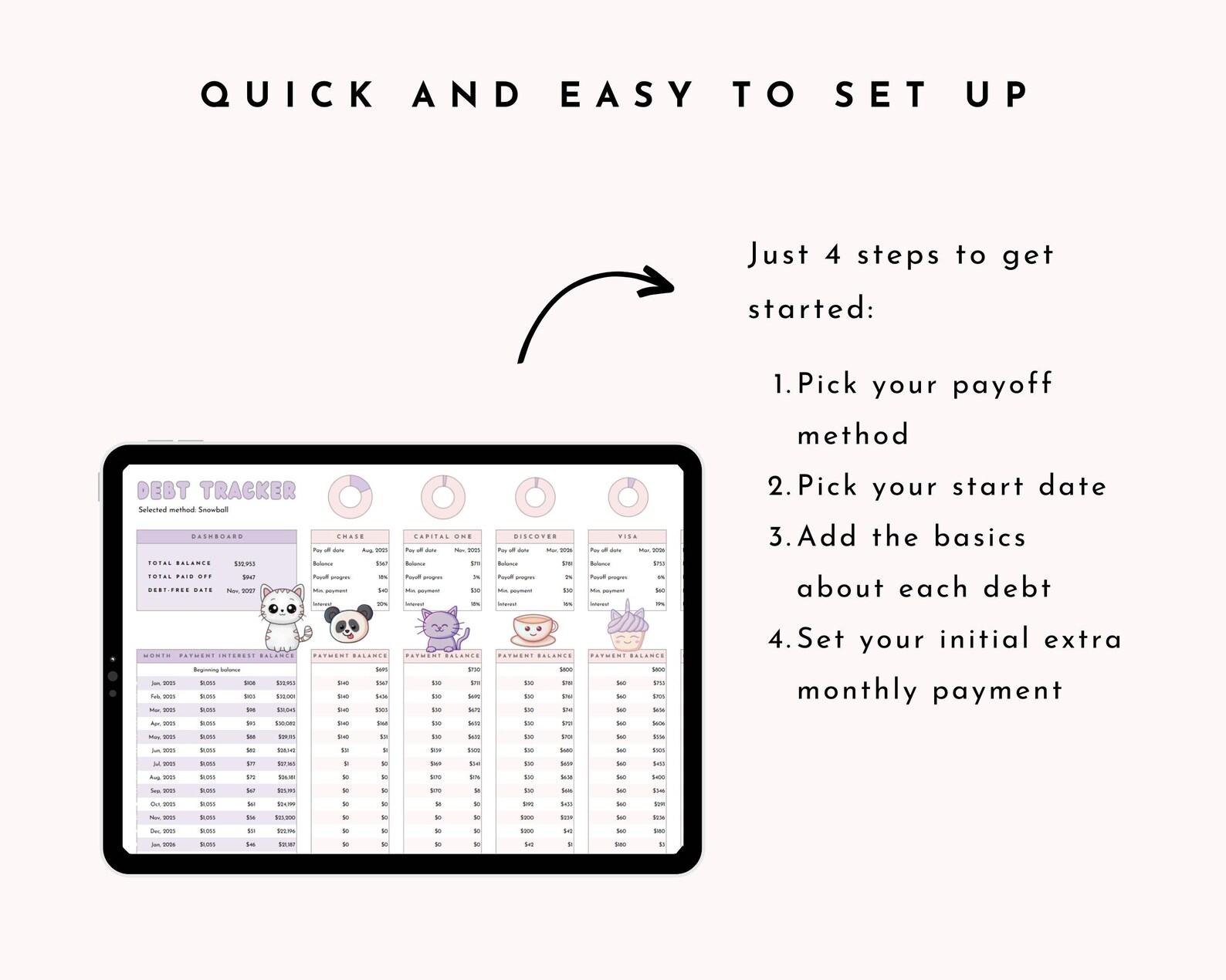 Kawaii Debt Tracker, Cute Debt Snowball Spreadsheet, Adorable Debt ...