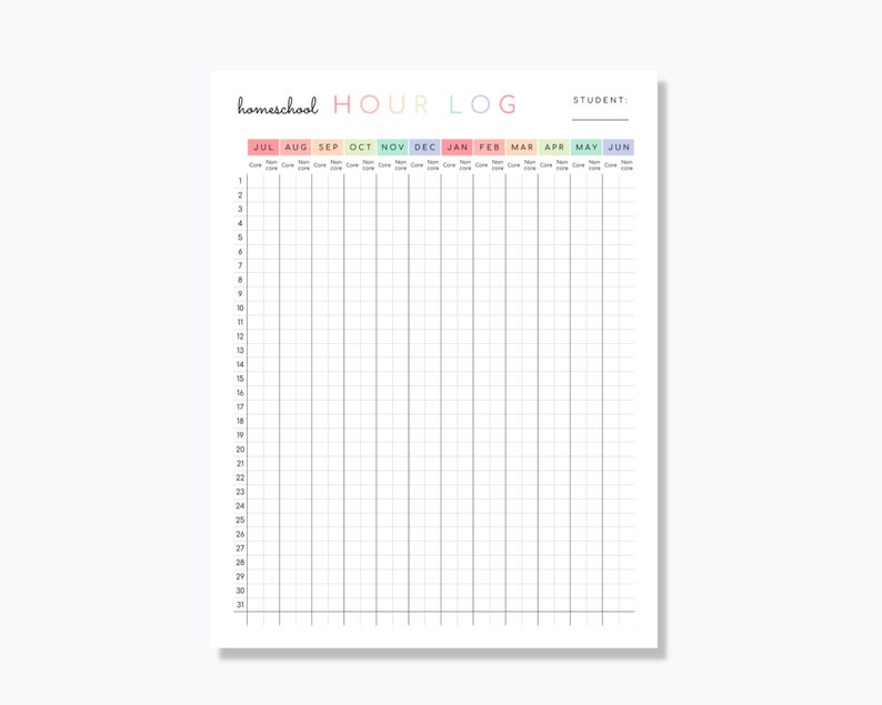 Homeschool Hour Log Printable - Etsy