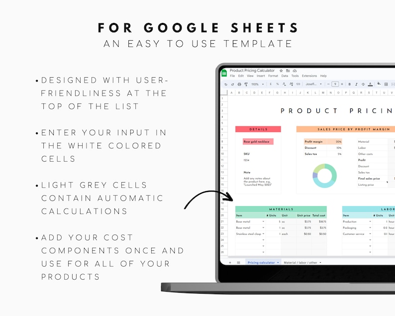 Product Pricing Template Google Sheets Product Price - Etsy