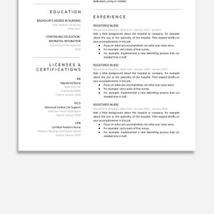 Nurse Resume Template for Google Docs, Resume Nurse, Medical Resume, RN ...
