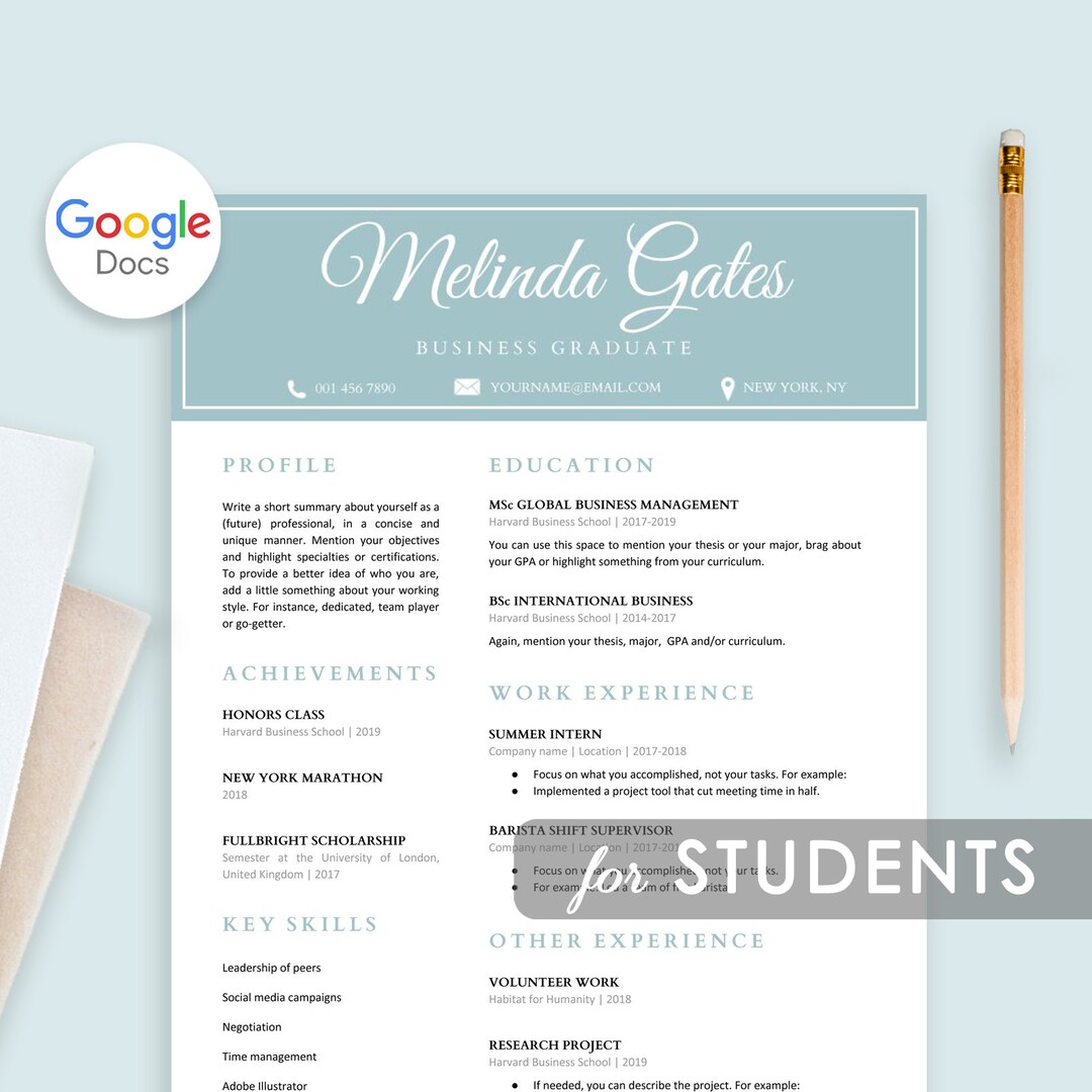 Student Resume Template Google Docs, Resume for Students, Resume ...