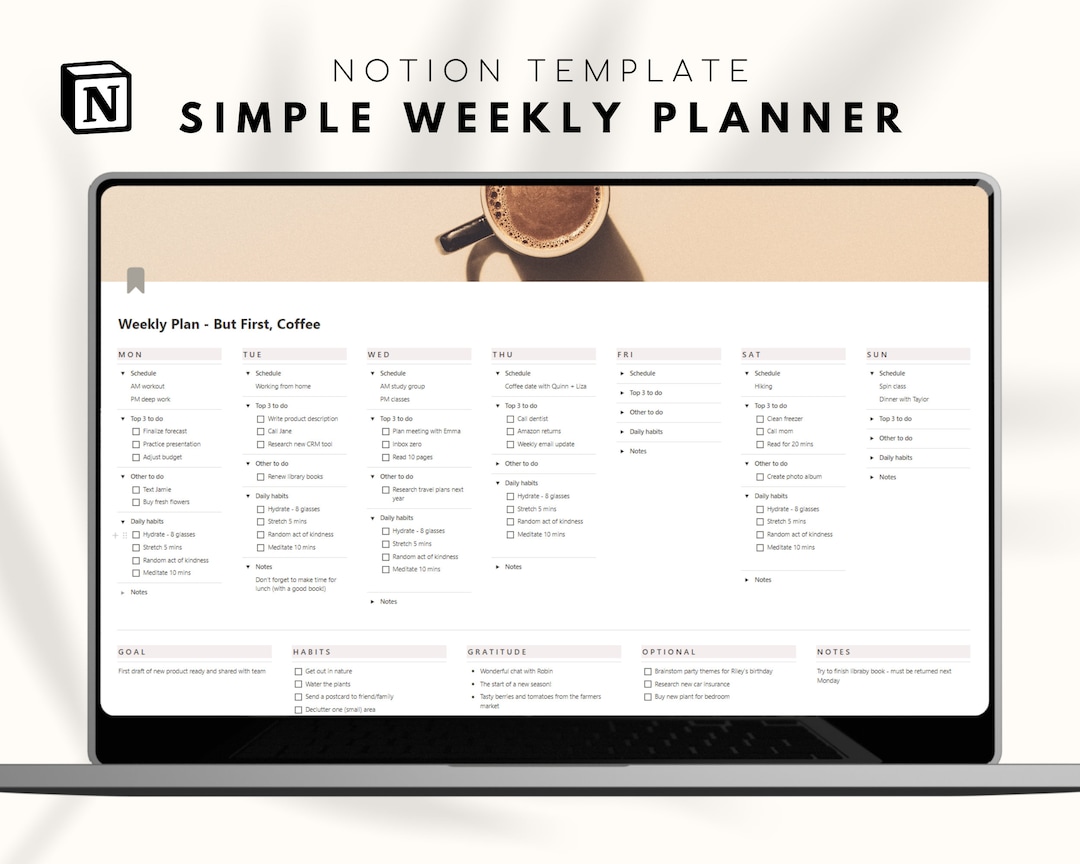 Notion Template Weekly Planner - Etsy