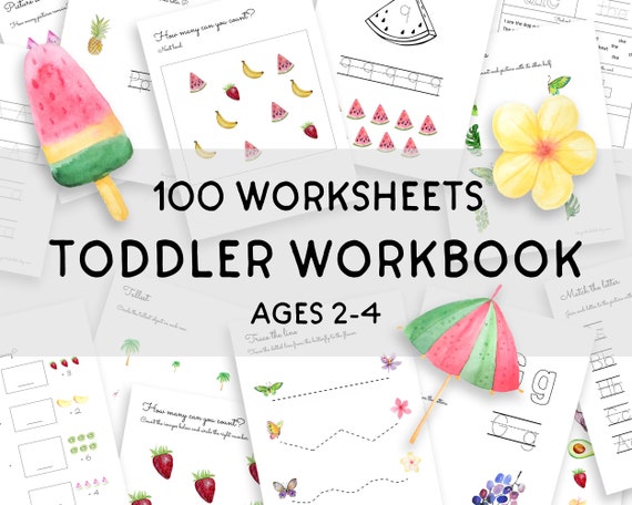 Toddler Workbook 100 Worksheets Ages 2-4 - Etsy