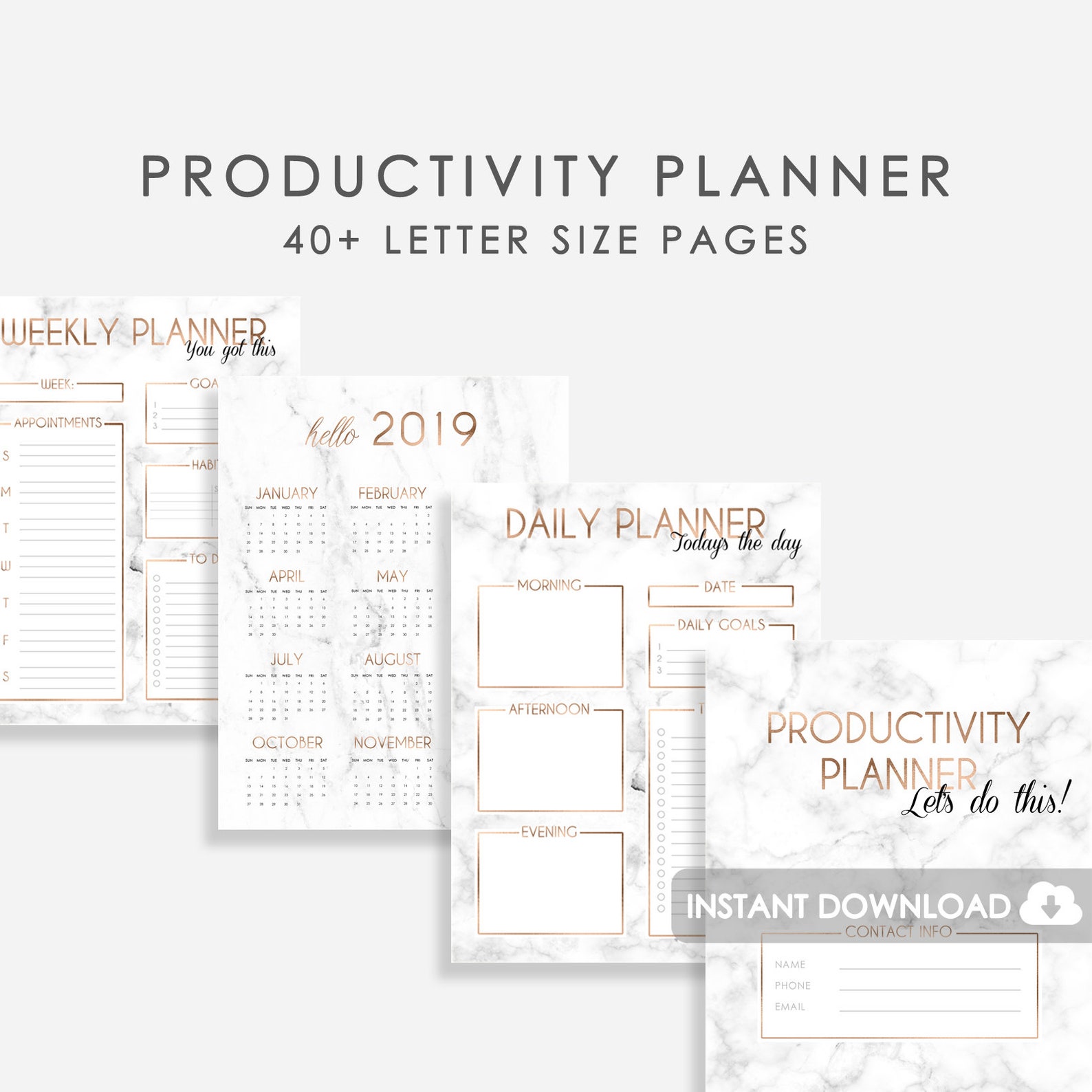 Printable Planner Pages Productivity Planner Printable 2019 | Etsy