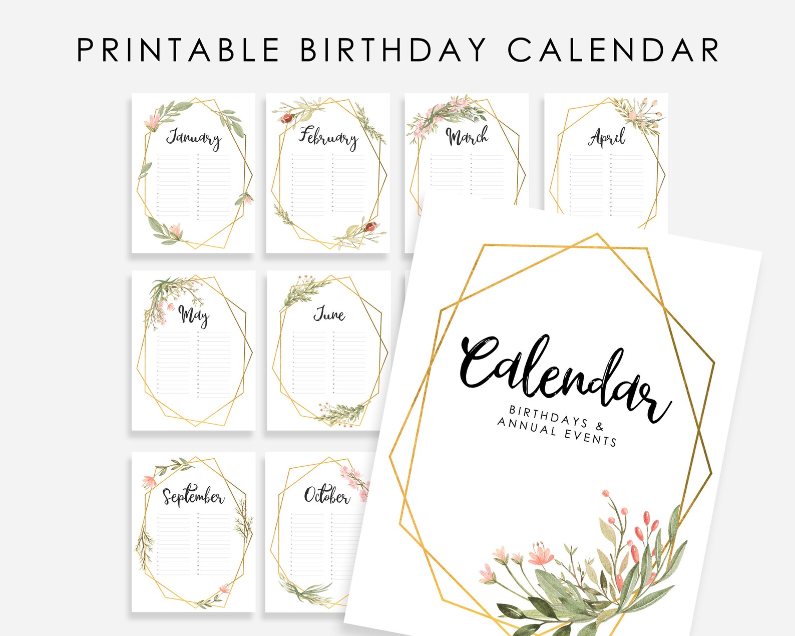 Birthday Calendar PRINTABLE Perpetual Calendar Printable | Etsy