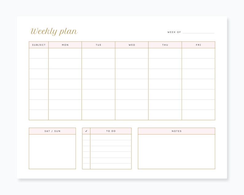 Weekly Schedule Printable Pink & Gold - Etsy