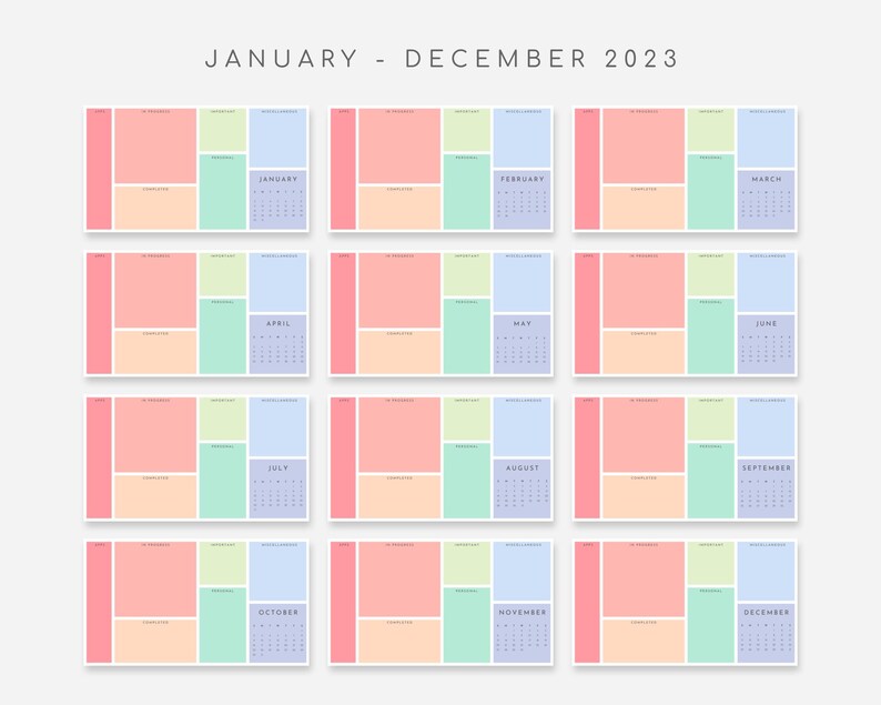 Pastel Rainbow Desktop Wallpaper 2023 Calender - Etsy