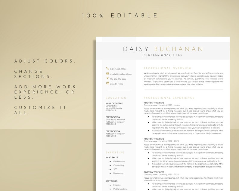 Resume Template Google Docs Canva Word Pages - Etsy