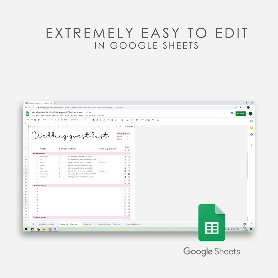 Editable Wedding Guest List Template - Etsy