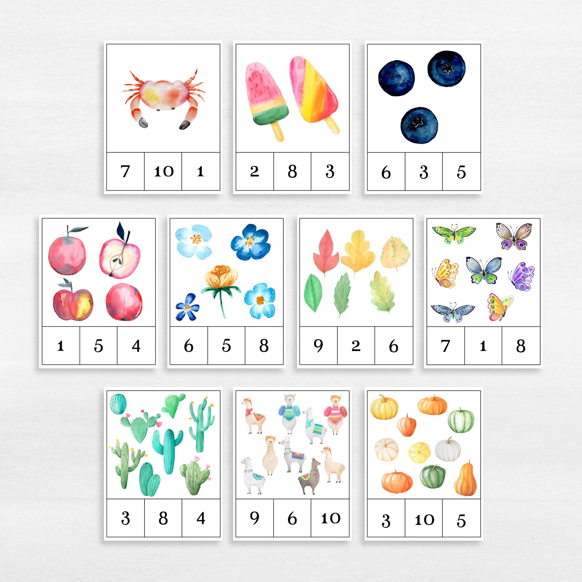 Count and Clip Cards 1-10 | Printable Montessori Number Work - Etsy