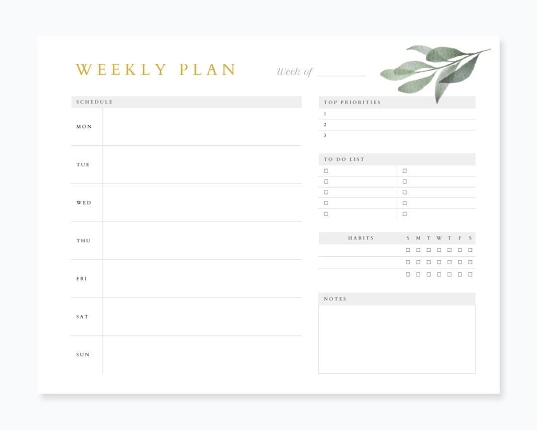 Weekly Plan | Printable | Eucalyptus - Etsy
