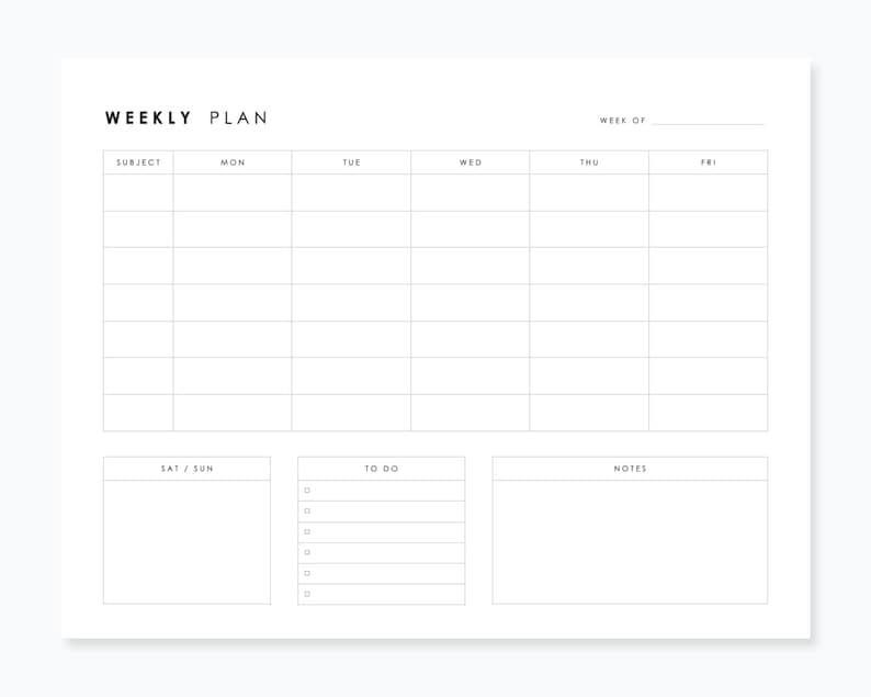Homeschool Weekly Schedule Printable | Minimal - Etsy
