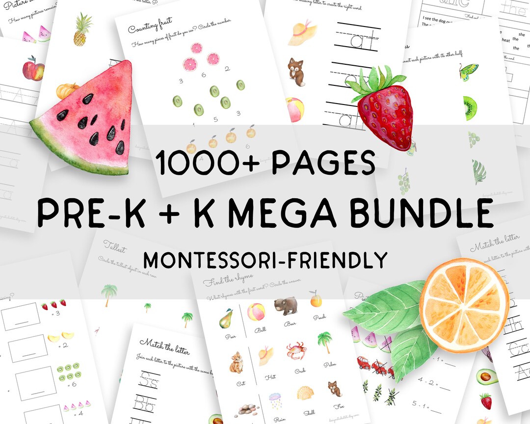 Pre-k + K Learning Bundle | 1000+ Pages | Montessori-friendly - Etsy